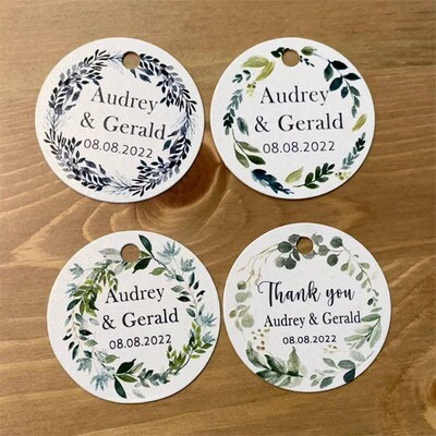 100 PCS/Set  Custom Favor tags Personalized Circle Wedding T