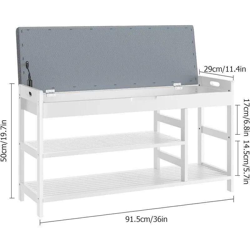 竹制 Entryway 储物凳带软垫 鞋柜适用住宅家具 自然色与白色选择