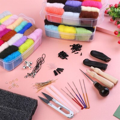 30 Colors Wool Felting Kit Needle Felting Tools DIY Handle W