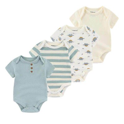 4Pieces Born Bodysuit Print Cotton Baby Boy Clothes Short S