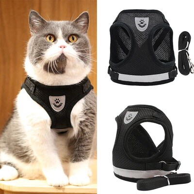 Cat Collar Vest Harness Leash For Dogs Cats Kitten Adjustabl