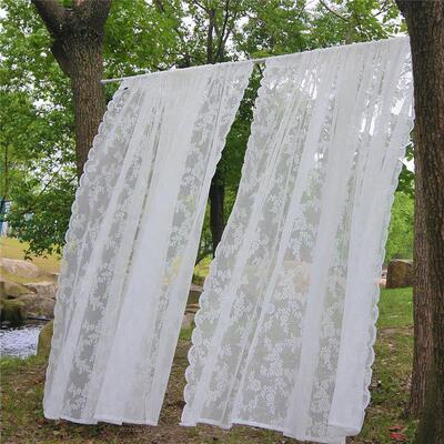 White Floral Lace Sheer Rod Pocket Curtain Panel Semi Transp