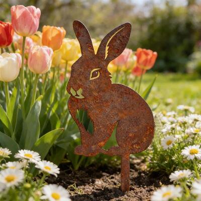 Easter Bunny Metal Art Decor Garden Flower pots Lawn Rabbit