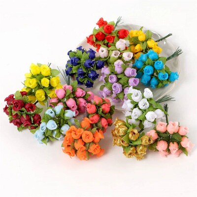 12heads/Bundle 2cm Artificial Flowers Silk Rose Mini Bouquet