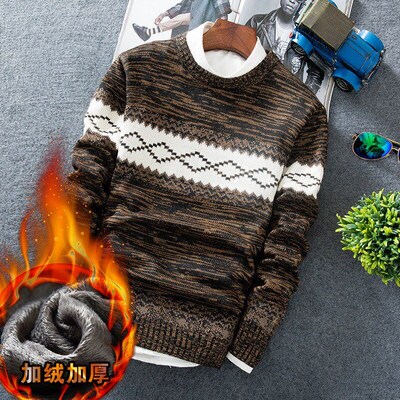 Winter Mens Sweater Thickened Fleece Round Neck Pullover Aut