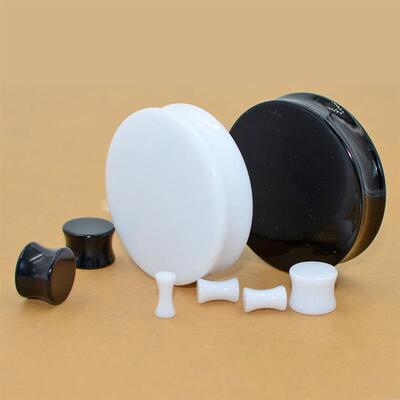 Pair 3-50mm Acrylic Solid Ear plug White&Black Earing Large