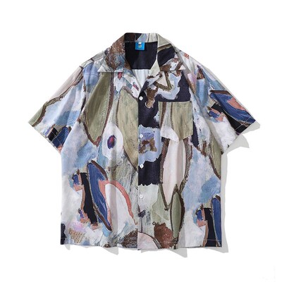 Vintage Cashew Flower Shirt Mens tendy All-match Loose Half