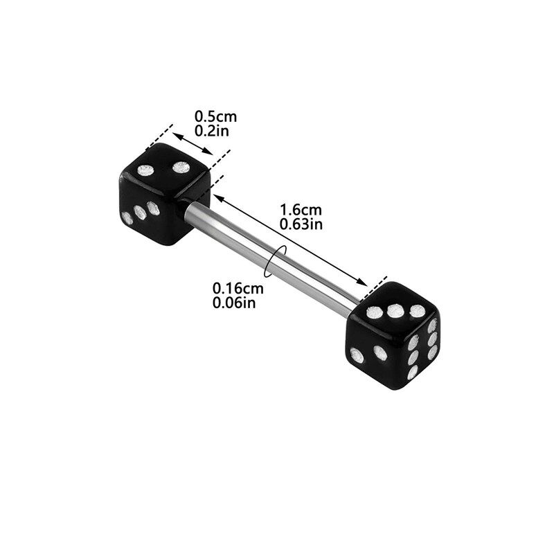 pc l Steel Piercing Double Dice Nail Tongue Ring Black