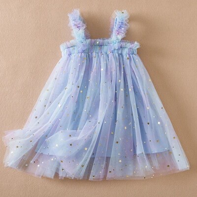 Sweet Girls Summer Flying Sleeve Bow Sequin Dress 2-6Y Kids