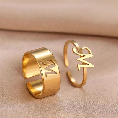 Stainless Steel Rings 26 A-Z Letters Goth Fashion Adjustable