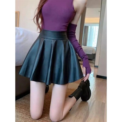 Multipurpose Elastic Mini Short Skirt Women Faux Leather Ski