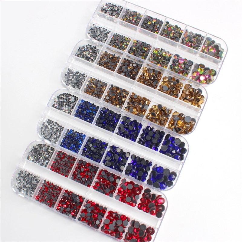 New Mix Size SS6-SS30 1000pcs Hotfix Rhinestone 12Grid Box P