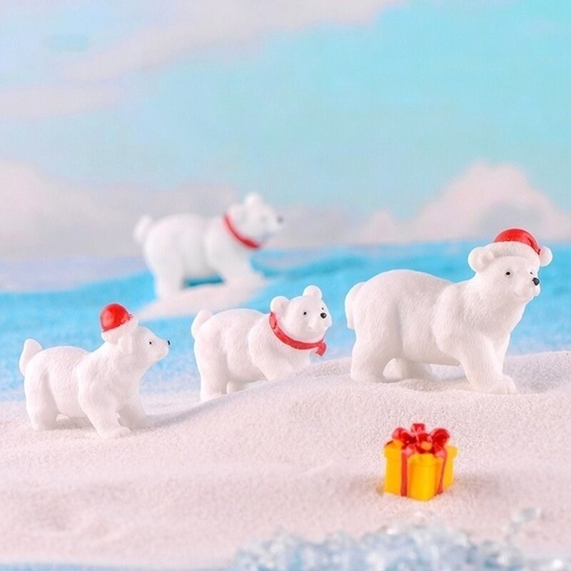 3PCS/Set Animal Miniature Christmas Polar Bear Figurines Gar