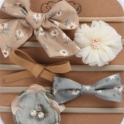 5Pcs/Set Baby Girl Headbands Newborn Bows Elastic Hair Bands