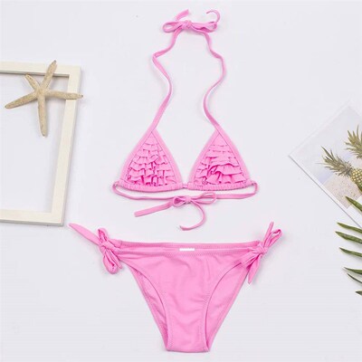 Solid Bandage Girls Bikini Set New Summer Multi Falbala Kids
