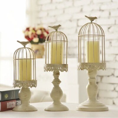 European Iron Retro Bird Cage Candle Holder Candlelight Dinn