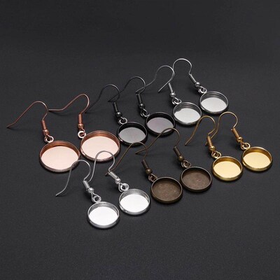 10pcs 10-25mm Tray Bezel Cabochon Earring Hook Blank Setting