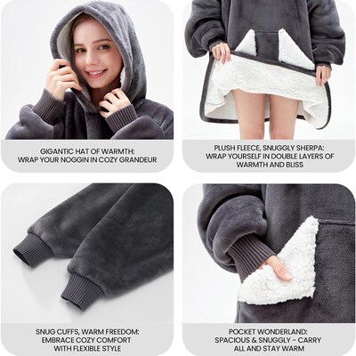 Wearable Blanket Hoodie Oversized Sherpa Fleece Sweatshirt