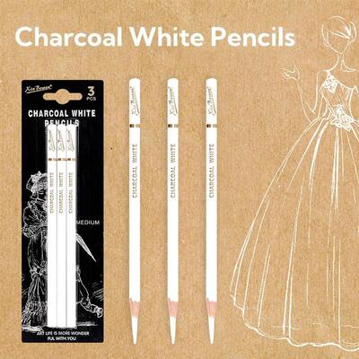 3Pcs Professional White Charcoal Pencils Set Sketch Highligh
