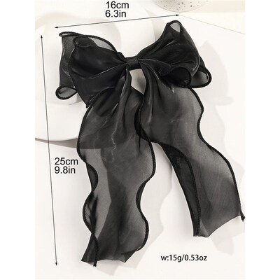 White Organza Bow Fluttering Ribbon Hair Clips Women French