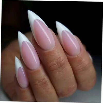 24Pcs French False Nails Almond Fake Nails with Glue Press o
