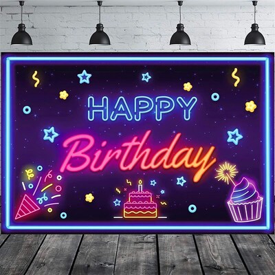 Fluorescence Backdrop Happy Birthday Party Decorations Kids
