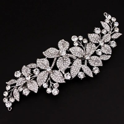 2023 New Fashion Long Flower Wedding Hair Comb Clear Rhinest