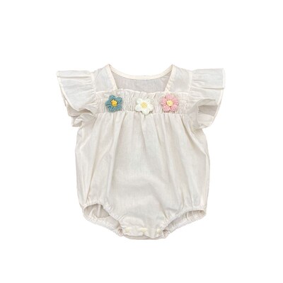Summer Infant Girls Fashionable Thin Bodysuit Flutter Sleeve