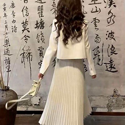 Spring Suit Womens Vintage Coat with Buckle Coat Pleated Ha