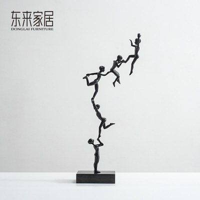 创意艺术黑色人物摆件铸铁金属托举杂技工艺品办公室书柜装饰摆设