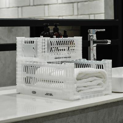 vibespace透明折叠筐杂物整理塑料办公台面叠放浴室收纳置物架