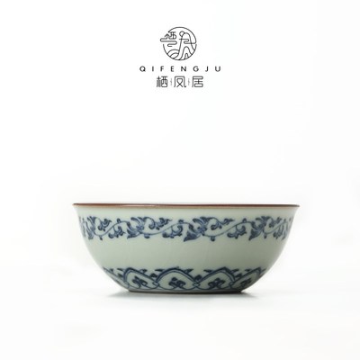 栖凤居青花缠枝莲宝相纹品茗杯官窑手绘喝茶专用单杯中式家用茶杯