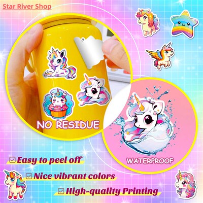 50PCS Cartoon Colorful Unicorns Stickers Aesthetic Scrapbook