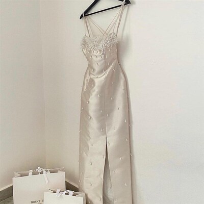 Sharon Said Navy Blue Spaghetti Straps Midi Evening Dress 20