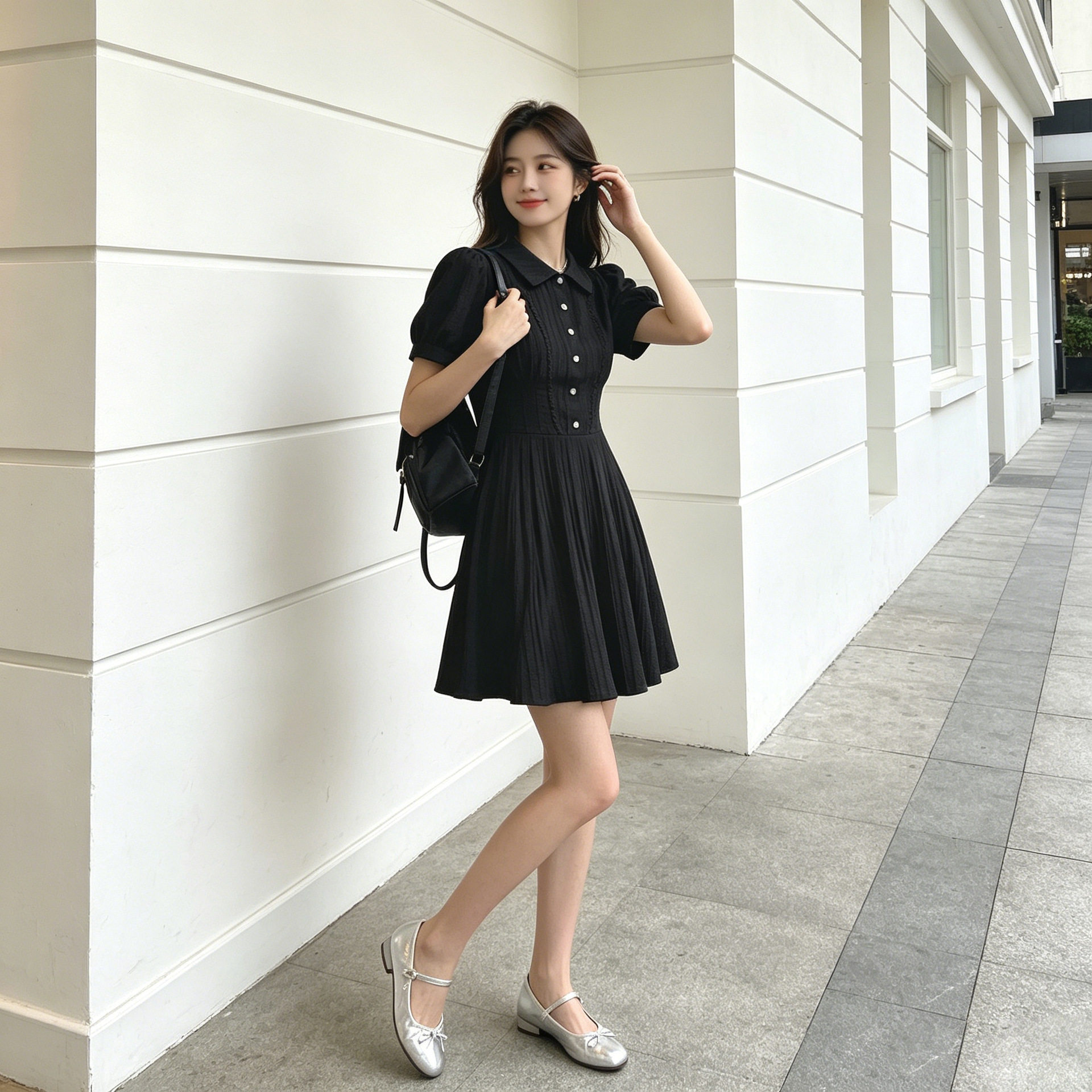 小个子少女甜辣设计感连衣裙a字裙短袖修身通勤学院风辣妹茶歇裙