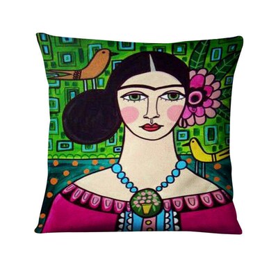 home Pillow Decoration Mexican Girl Painting Cushion Decorat