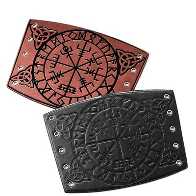 Viking Odin Symbol of Runes Nordic Compass Wolf Head Leather