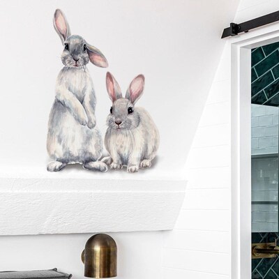 Two Cute Rabbits Wall Sticker Childrens Kids Room Home Deco