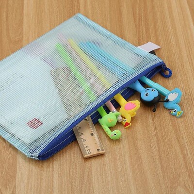 5PCS Stationery Storage Folder File Mesh Zipper Pouch A4 A5