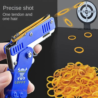 1PCS Keychain Gun Elastic Leather Rubber Band Gun Shooting P