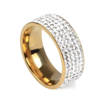 2023 Women Men Luxury Stainless Steel Ring Crystal Rhineston