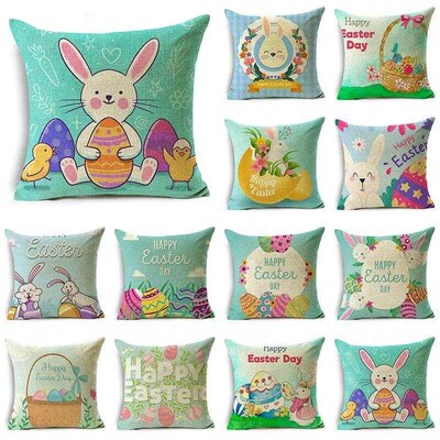 Easter Cartoon Pillowcase Cute Rabbit Colored Eggs Holiday
