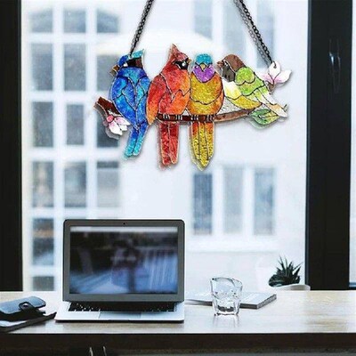Stained Glass Window Hanging - Birds On A Branch Stain
