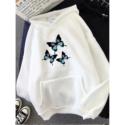 Hirsionsan Butterflies Print Women Sweatshirt Soft Casual