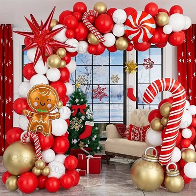Christmas Balloons Garland Arch Red Green Ballon Crutch Burs