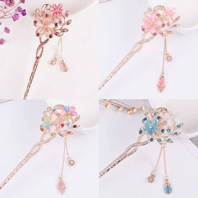 New Metal Chinese Style Hair  Flower Rhinestone Hair Chopsti