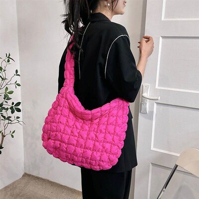 Quilted Padded Crossbody Bag for Women Pleated Bubbles Cloud