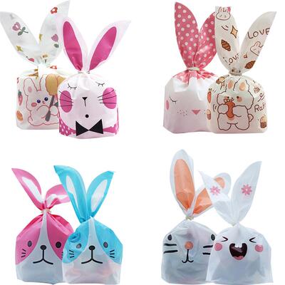 10/50pcs/lot Cute Rabbit Ear Bags Cookie Plastic Bags&Ca