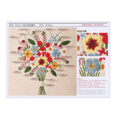 1Set DIY Embroidery Kit with Flower Pattern Canvas Carrying