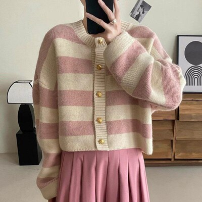 2025 New ntrast lor Striped Sweater Womens Lazy Style Knitt